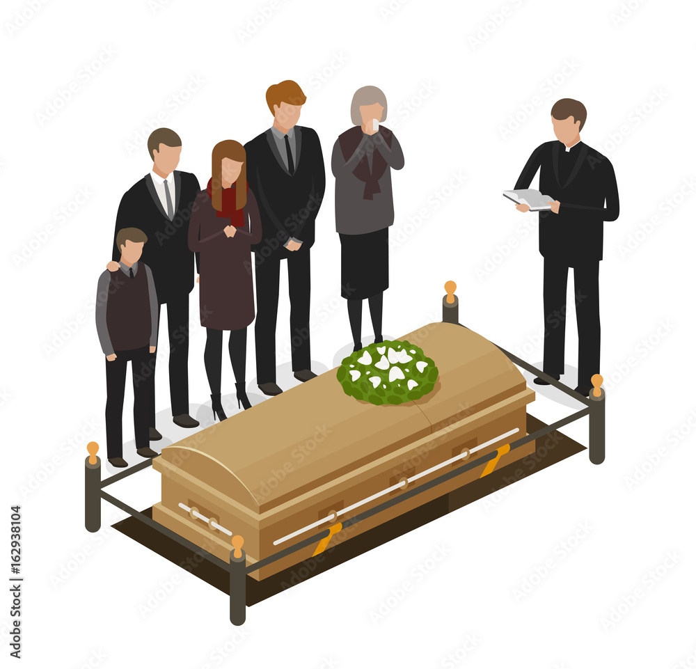 Funeral ritual, mourning concept. Burial, grave, dead, coffin icon or ...