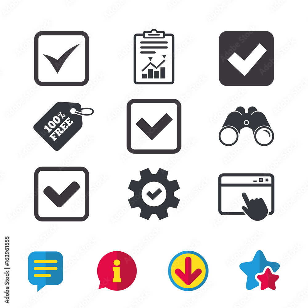 Check icons. Checkbox confirm squares sign symbols. Browser window ...