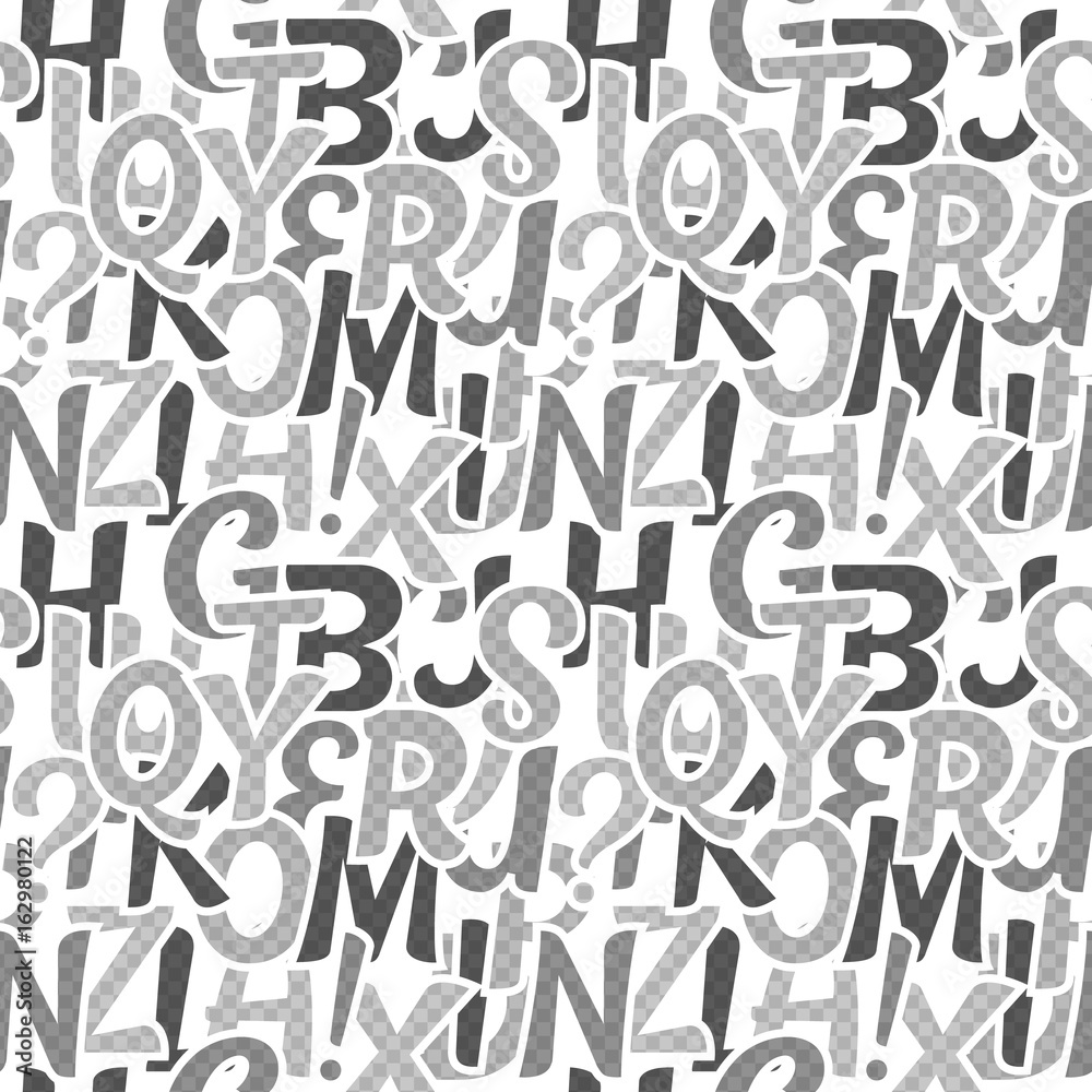 Seamless alphabet pattern made of black and white (greyscale) overlay ...