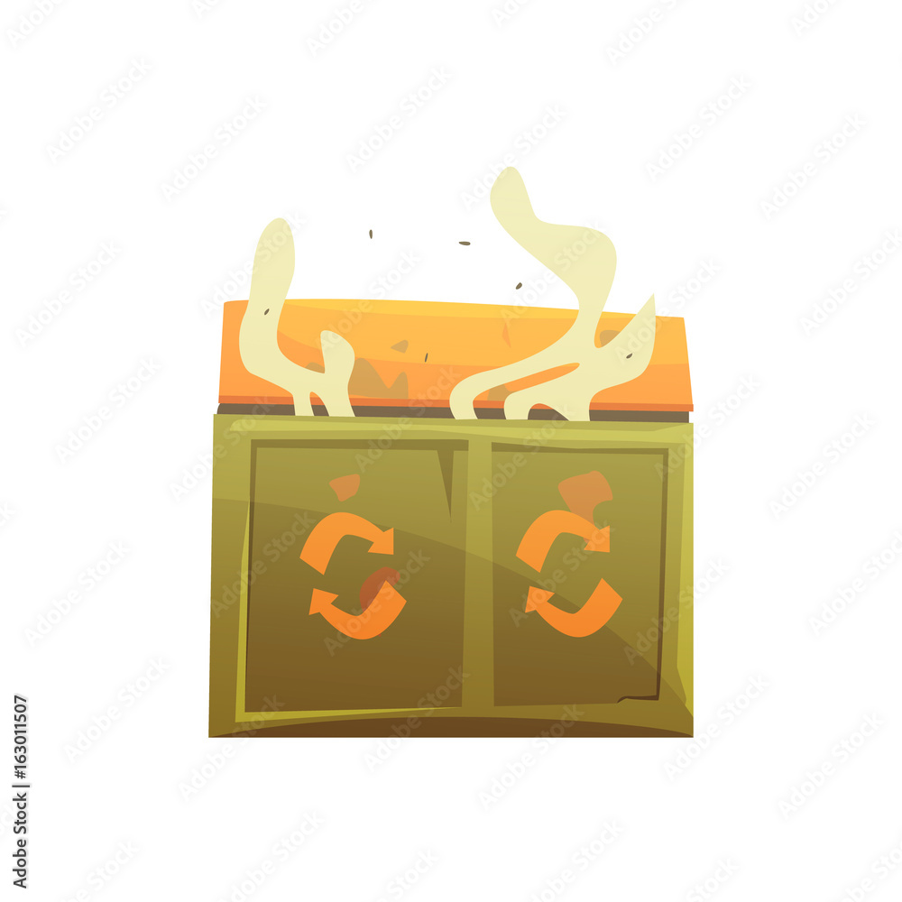 Large khaki and orange wheelie bin full of rubbish, waste processing ...