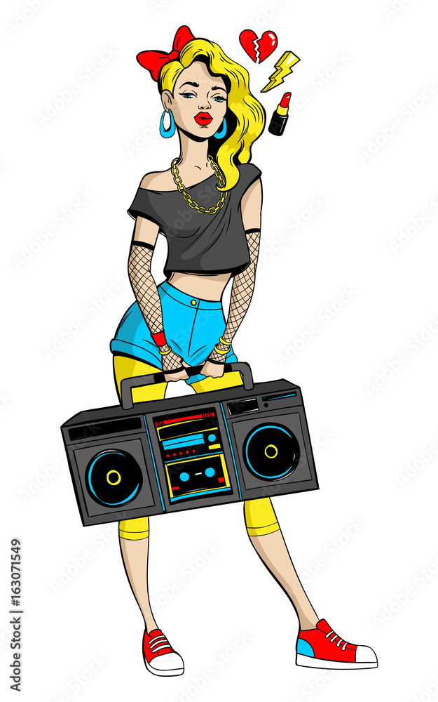 Woman in cartoon 80s-90s pop-art comic style. Stock Vector | Adobe Stock