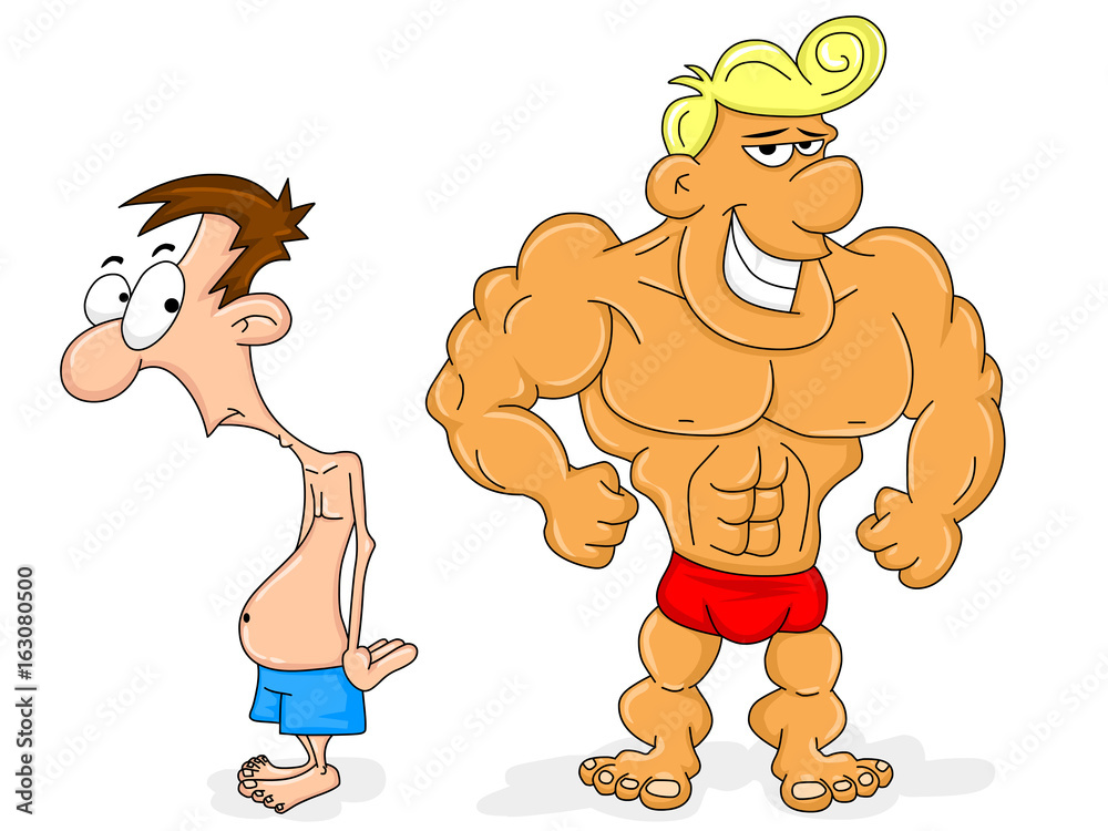 Bodybuilder and a Skinny Guy Stock Vector | Adobe Stock