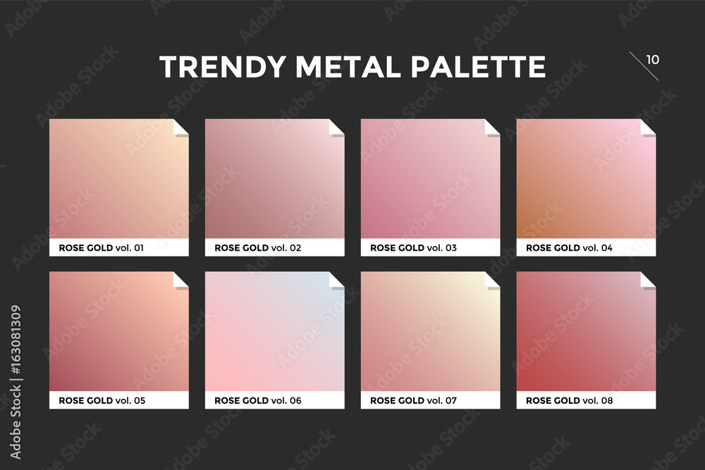 Rose gold gradient template. Collection palette of pink gold metallic ...