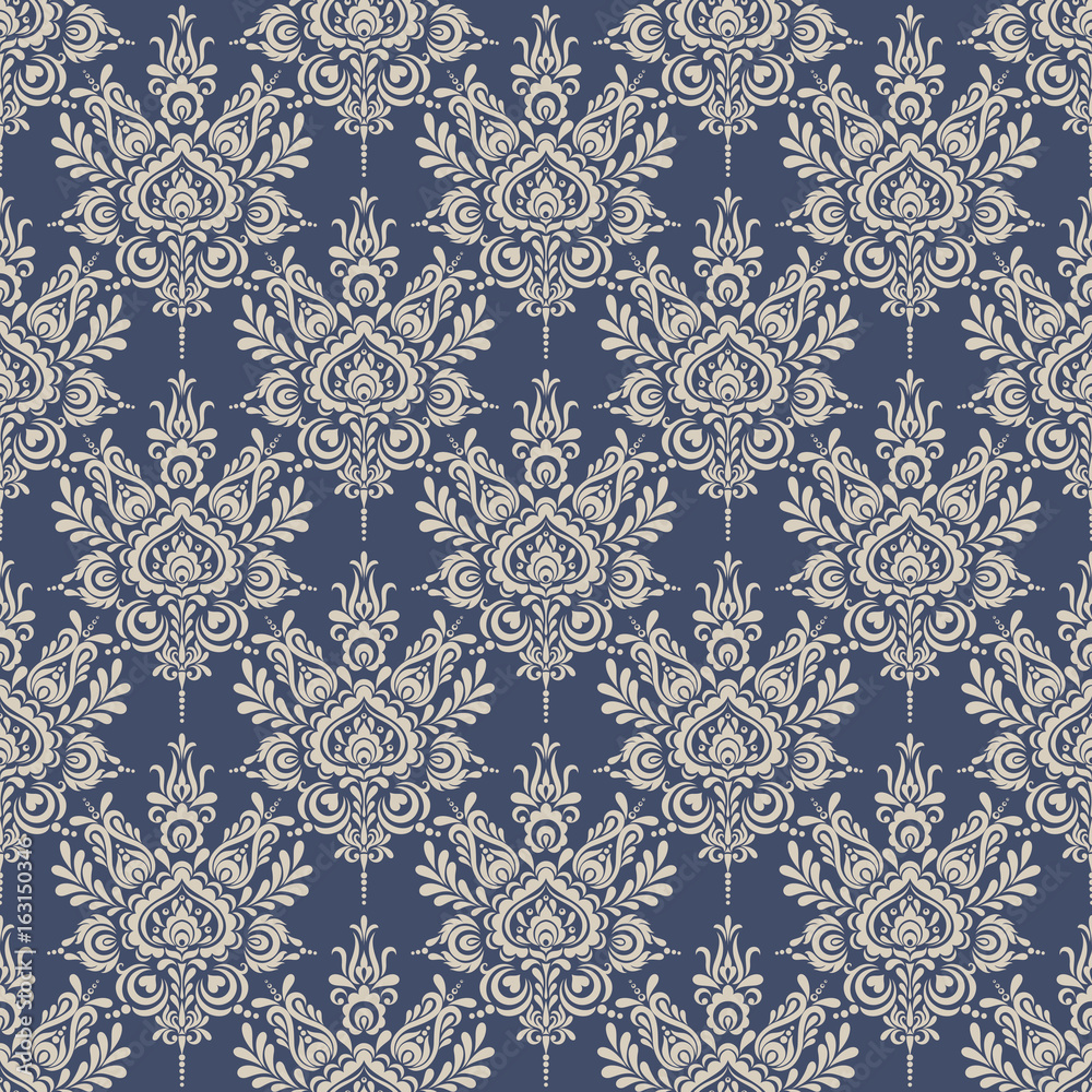 Seamless background baroque style blue and beige. Vintage Pattern ...