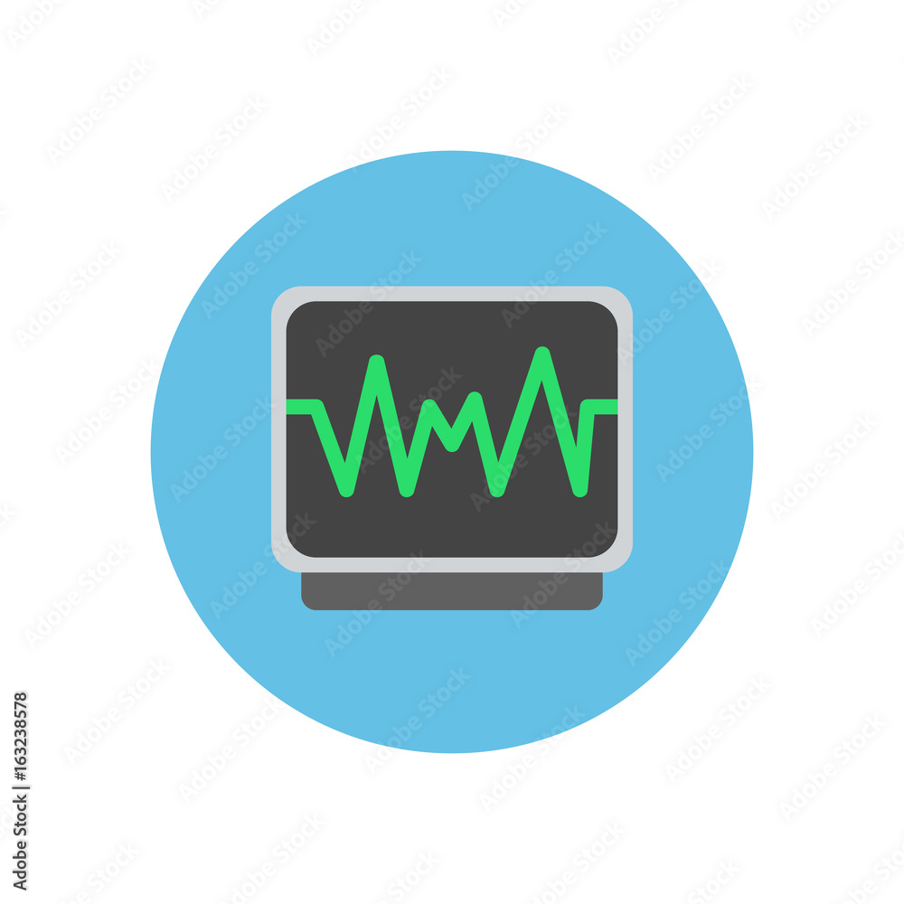 Pulse monitoring flat icon. Round colorful button, ECG, electrocardiogram circular vector sign ...