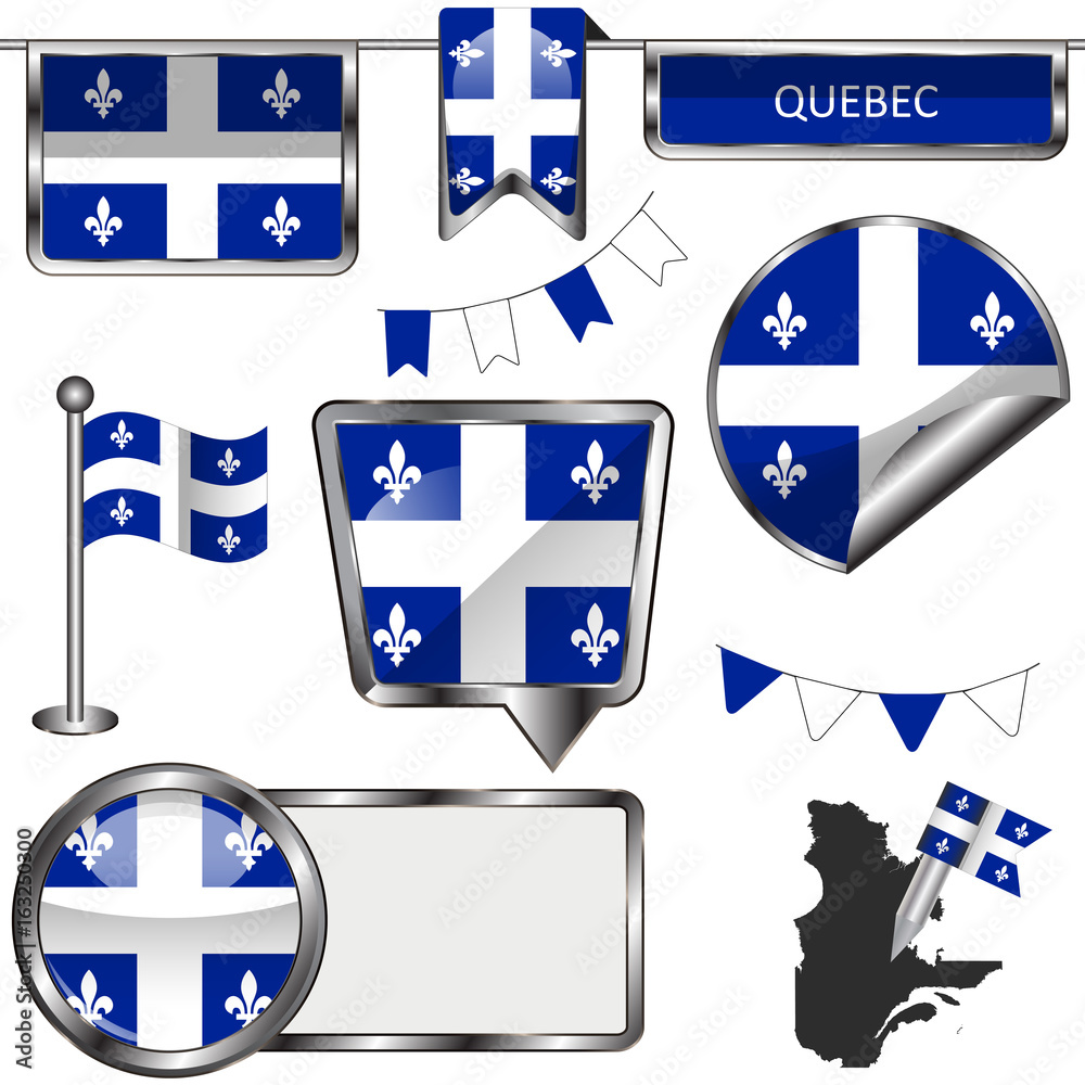 Glossy icons with flag of province Quebec Stock Vector | Adobe Stock