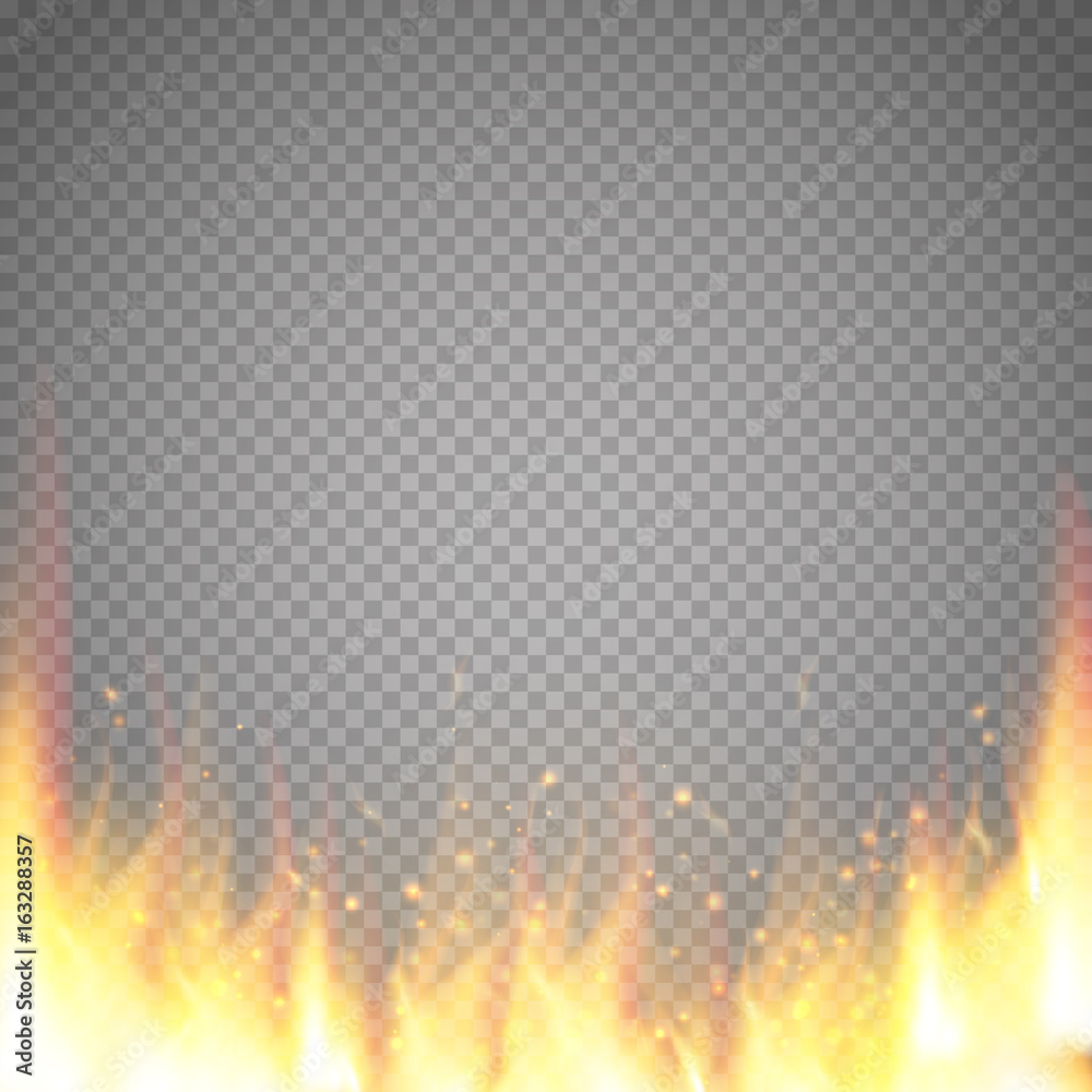 Realistic fire flame vector special effect isolated on transparent ...
