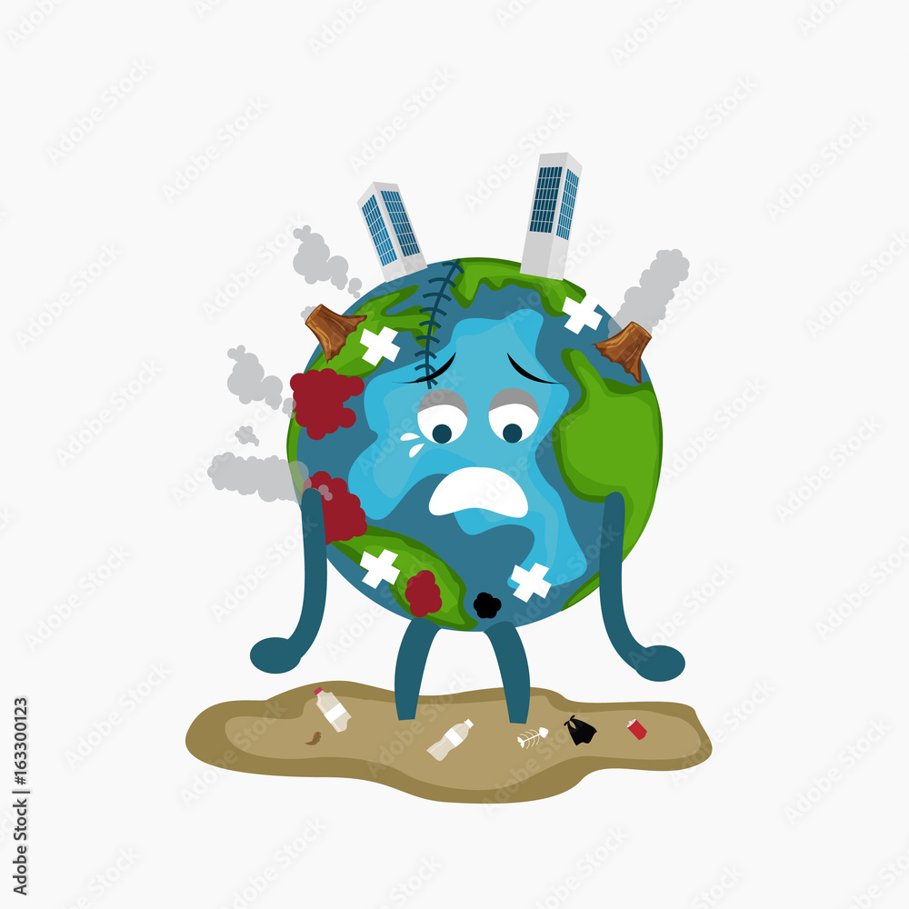 erath globe sad sick tired of polution global warming deforestation ...