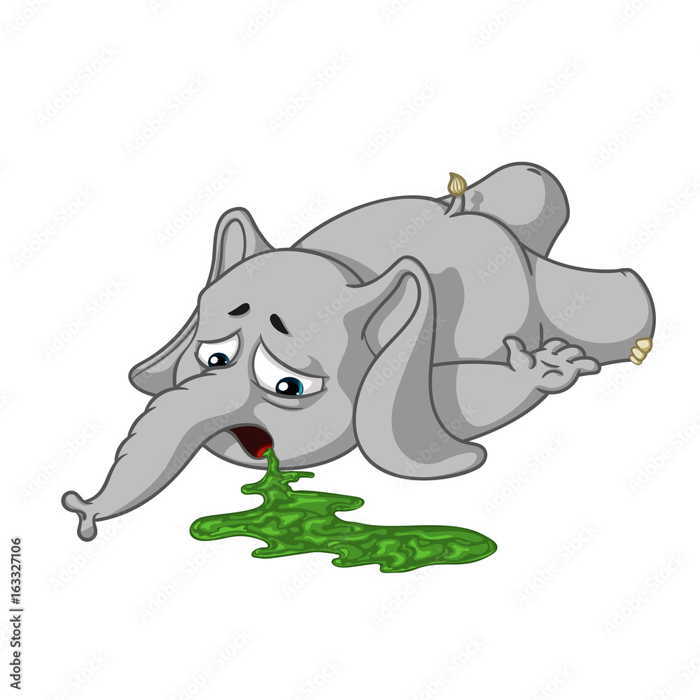 Elephant. Character. He felt bad. Vomiting. Big collection of isolated ...