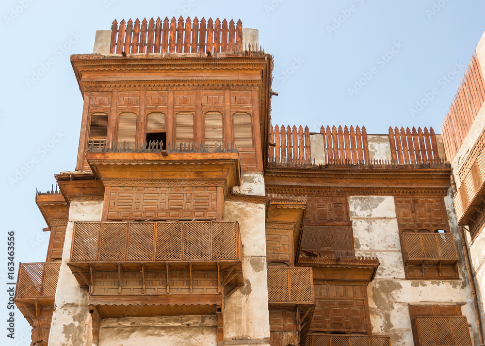 Old Arabian wooden houses in Jeddah, Saudi Arabia, Al-Balad old Arabian ...