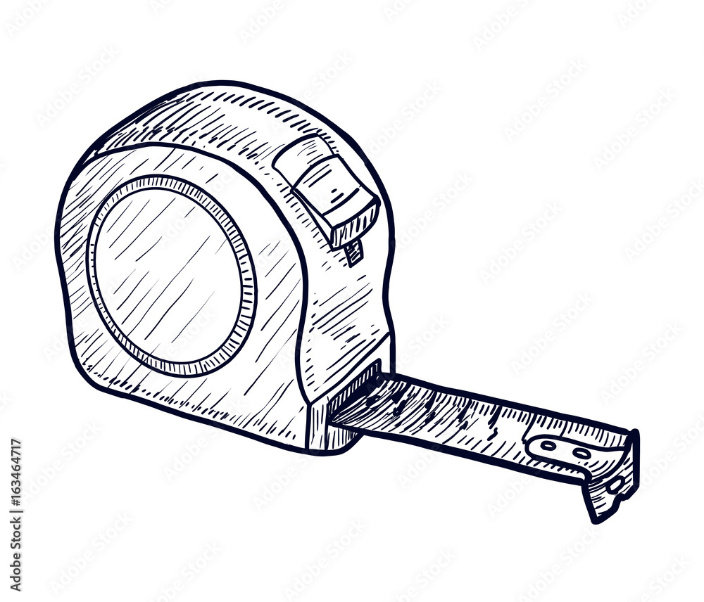 Tape measure illustration, drawing, engraving, ink, line art, vector ...