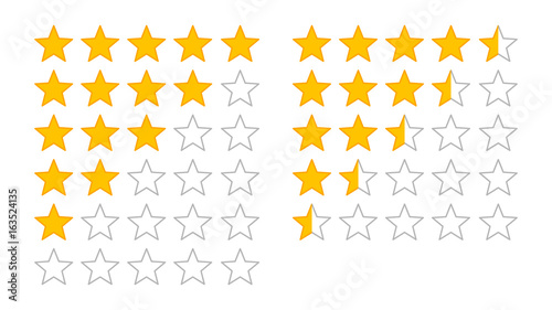 Product rating or customer review with gold stars and half star line ...