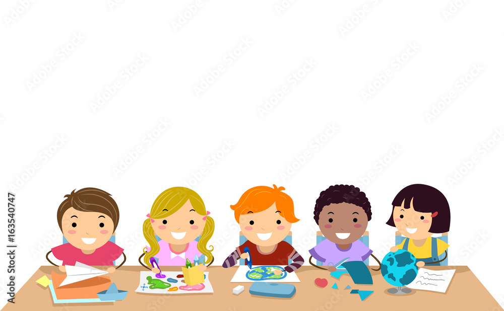 Stickman Kids Geography Activity Border Stock Vector | Adobe Stock