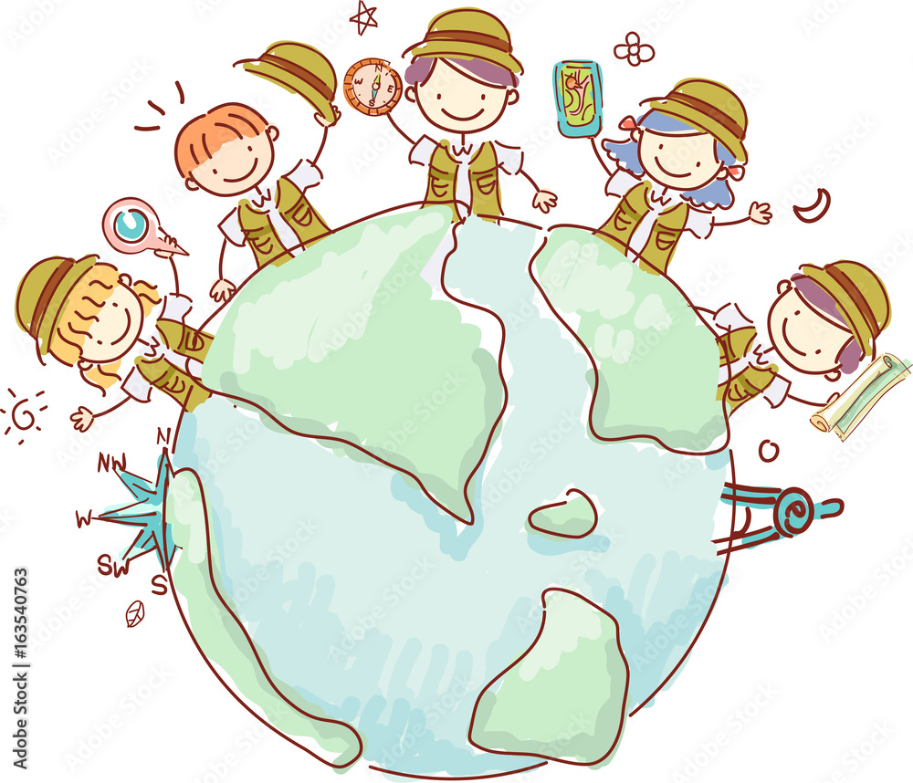 Stickman Kids Explorer Earth Illustration Stock Vector | Adobe Stock