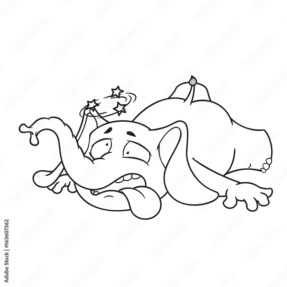 Elephant. Character. Fall. To stumble. Big collection of isolated ...