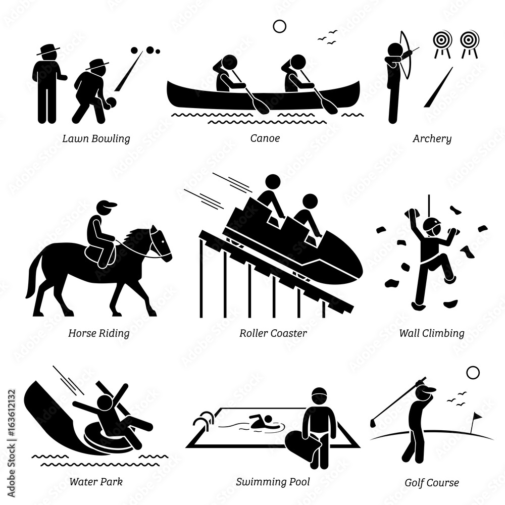 Outdoor Club Games and Recreational Activities. Stick figure depict ...