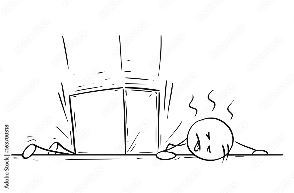 Vector Stick Man Cartoon of Large Paper Box Falling on Man in Work ...