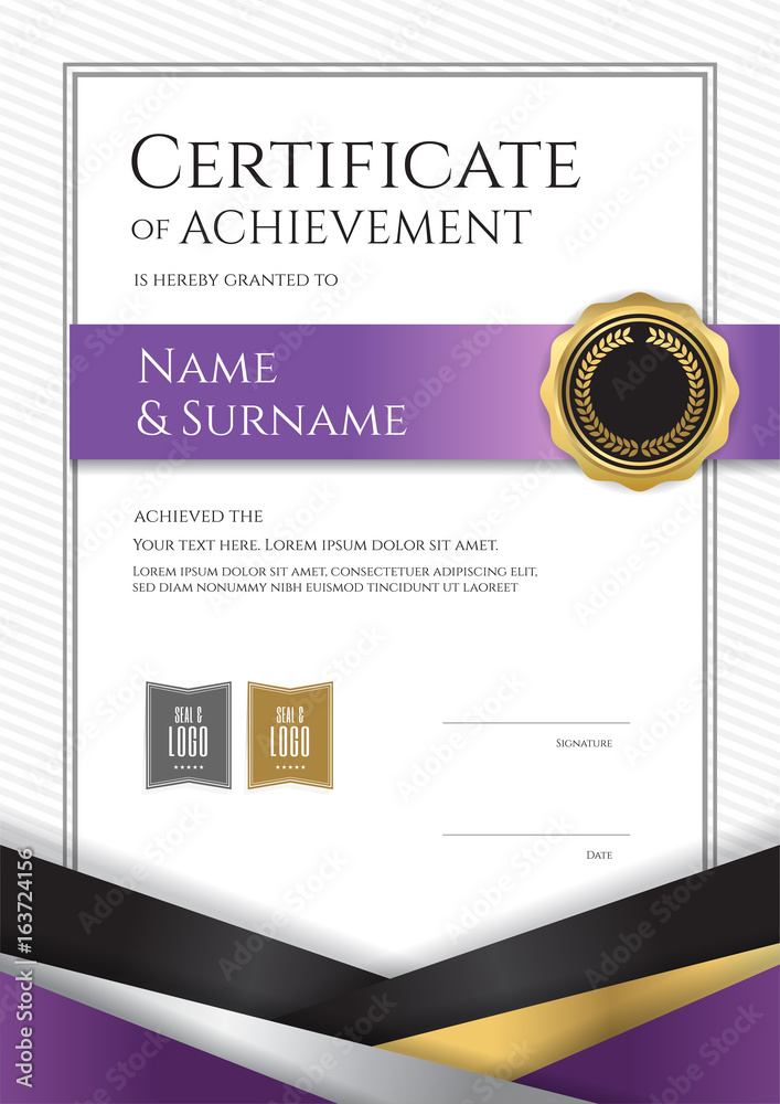 Portrait luxury certificate template with elegant border frame, Diploma design for graduation or ...