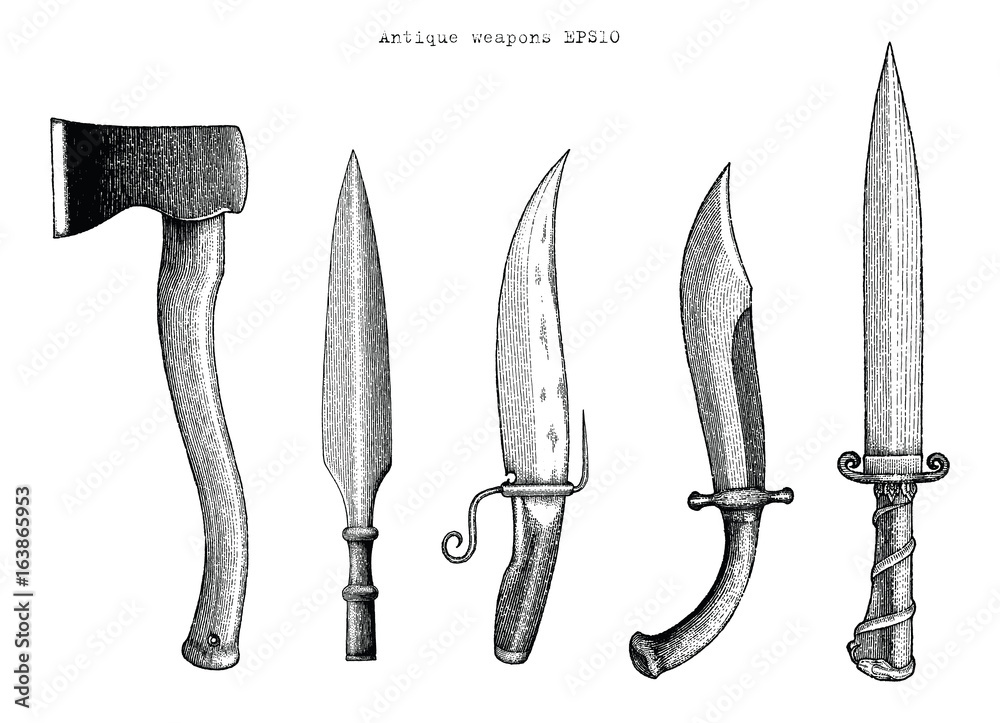 Antique weapons hand drawing engraving illustration Stock Vector ...