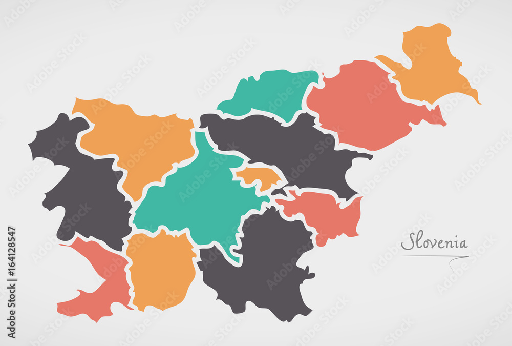Slovenia Map with states and modern round shapes Stock Vector | Adobe Stock