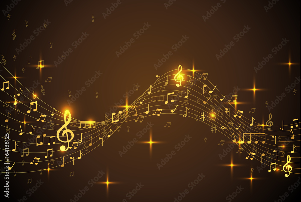 Abstract Background with gold color Music notes. Vector Illustration ...
