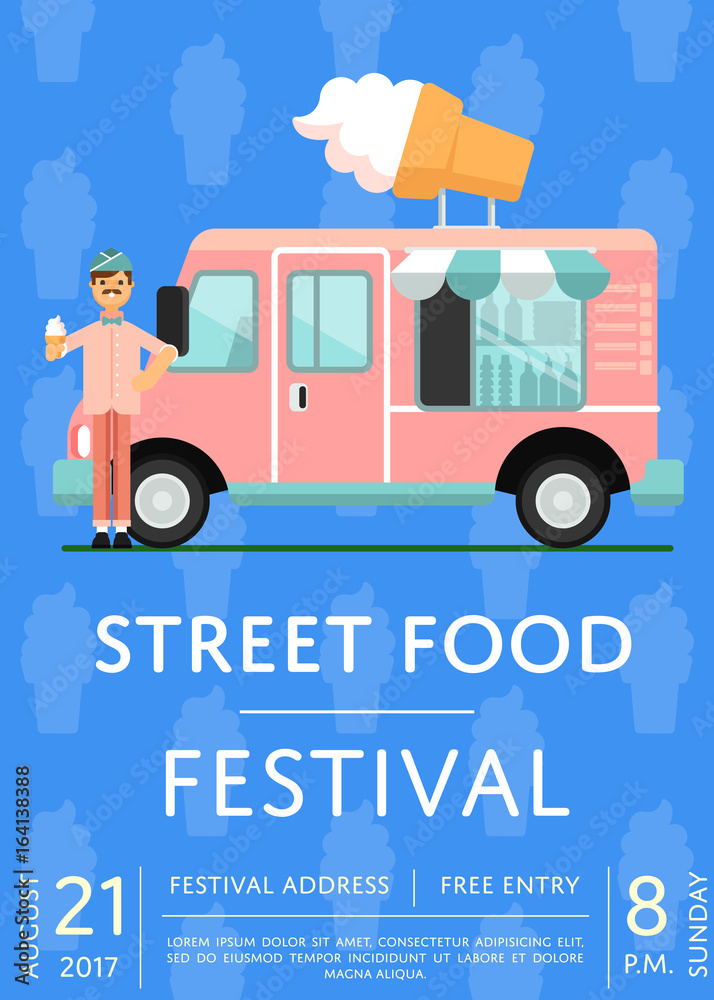 Vetor Street food festival invitation with ice cream truck. Culinary ...