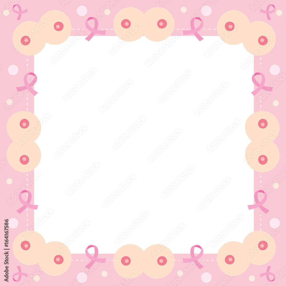 Border Decoration with Pink Ribbon And Breast, Mammary, Boob, Body ...