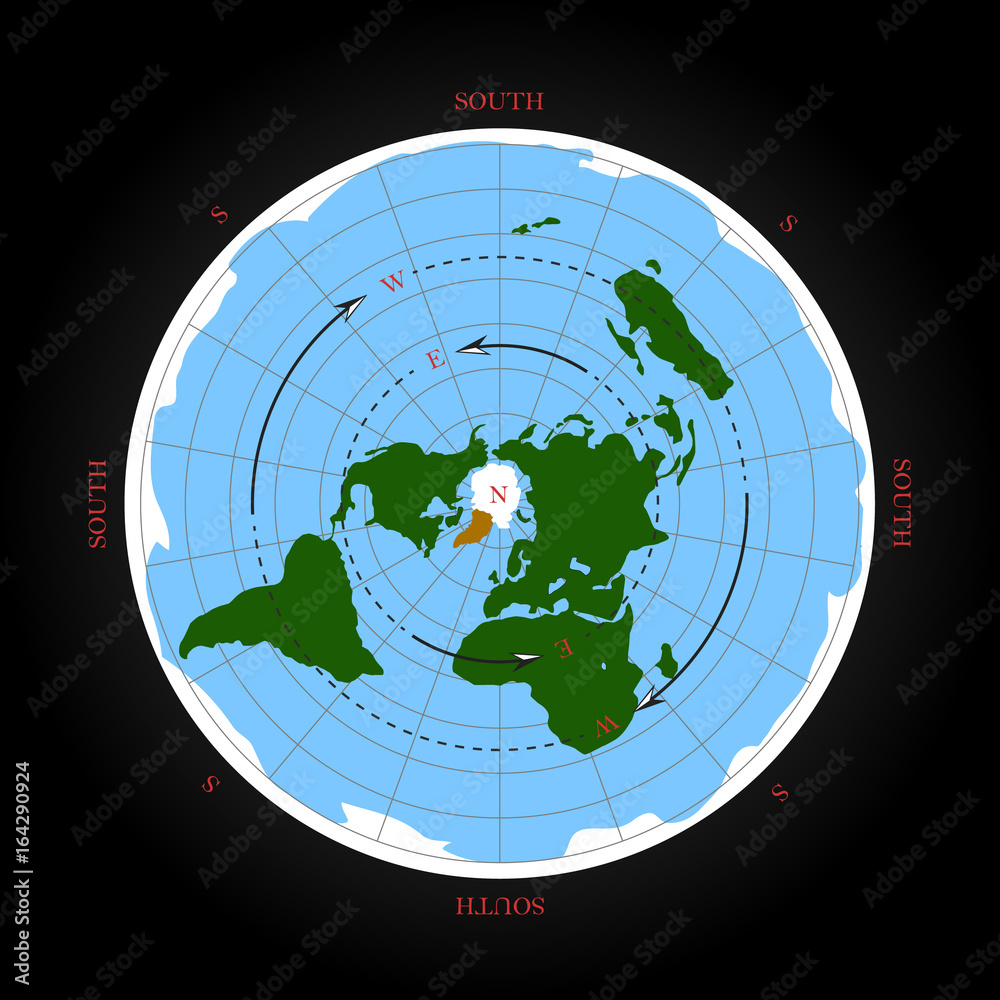 Cardinal direction on flat earth map. Isolated vector illustration. の ...