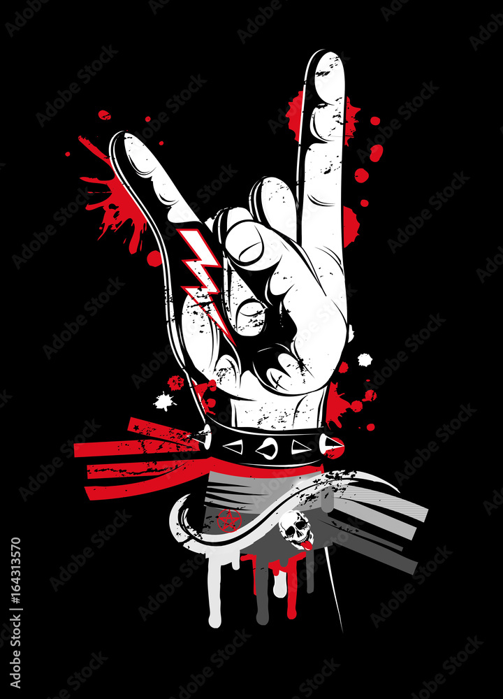 Handzeichen auf einem Metal- und Rock Festival. Am Handgelenk sind ...