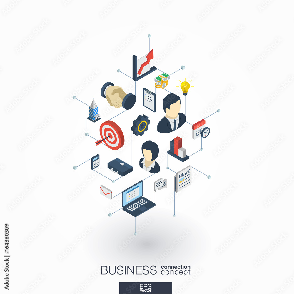 Business integrated 3d web icons. Digital network isometric interact ...
