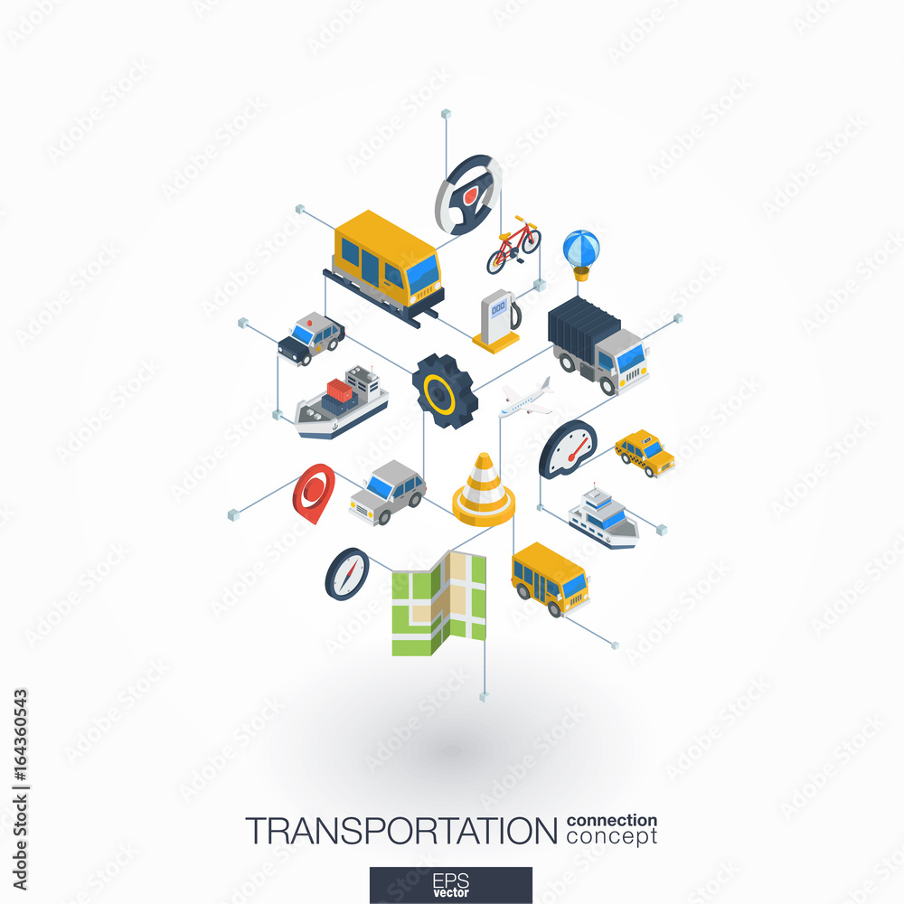 Transportation integrated 3d web icons. Digital network isometric ...