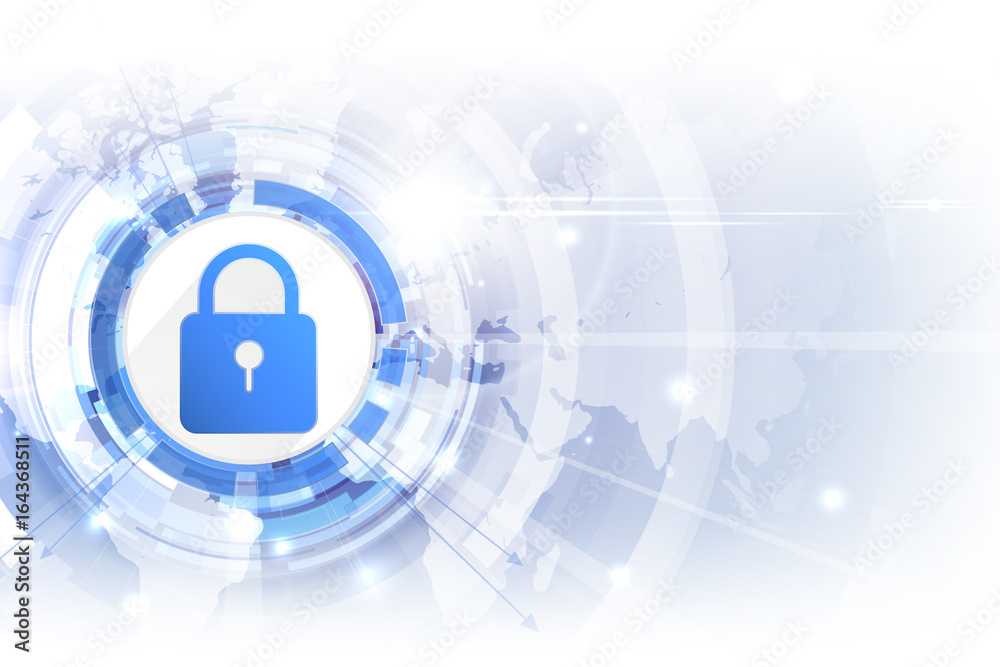 Cyber Security technology on gobal network blue color background.vector ...