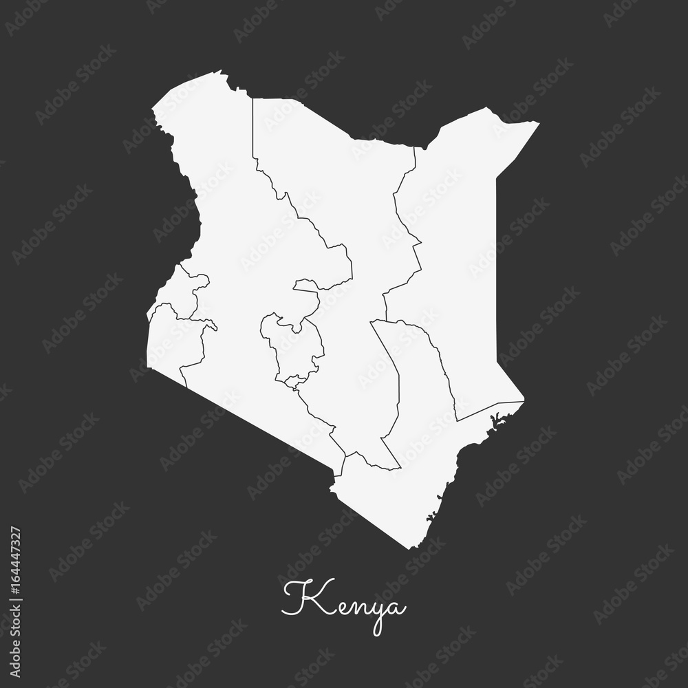 Kenya region map: white outline on gray background. Detailed map of ...
