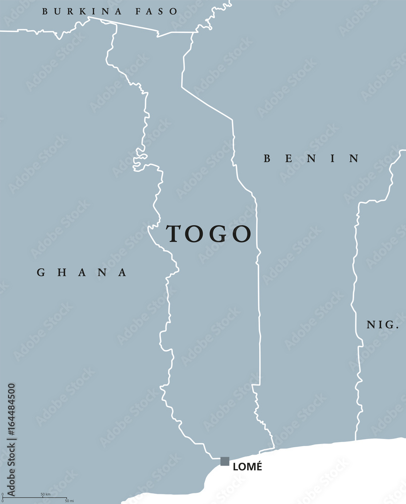 Togo political map with capital Lomé and international borders ...