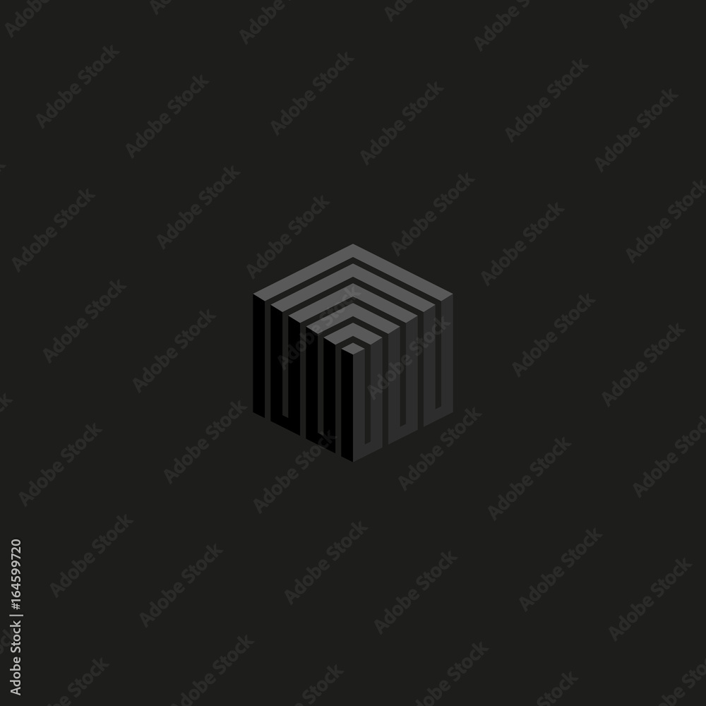 Isometric cube logo perspective lines construction, gray color modern ...