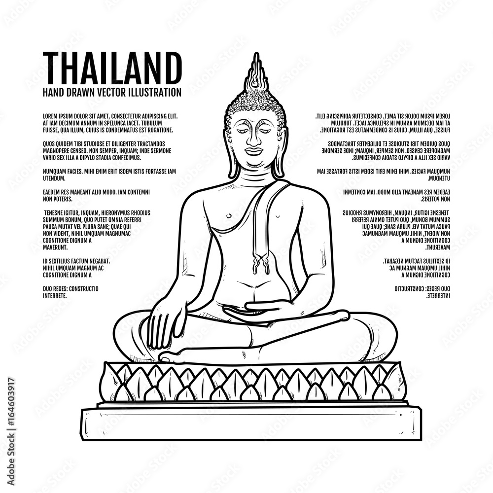Buddha statue, Hand draw thai landmark Vector Illustration. Amazing ...