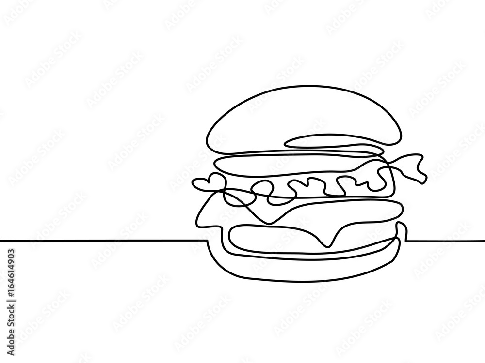 Continuous line drawing. Big Hamburger Fast food. Vector illustration ...