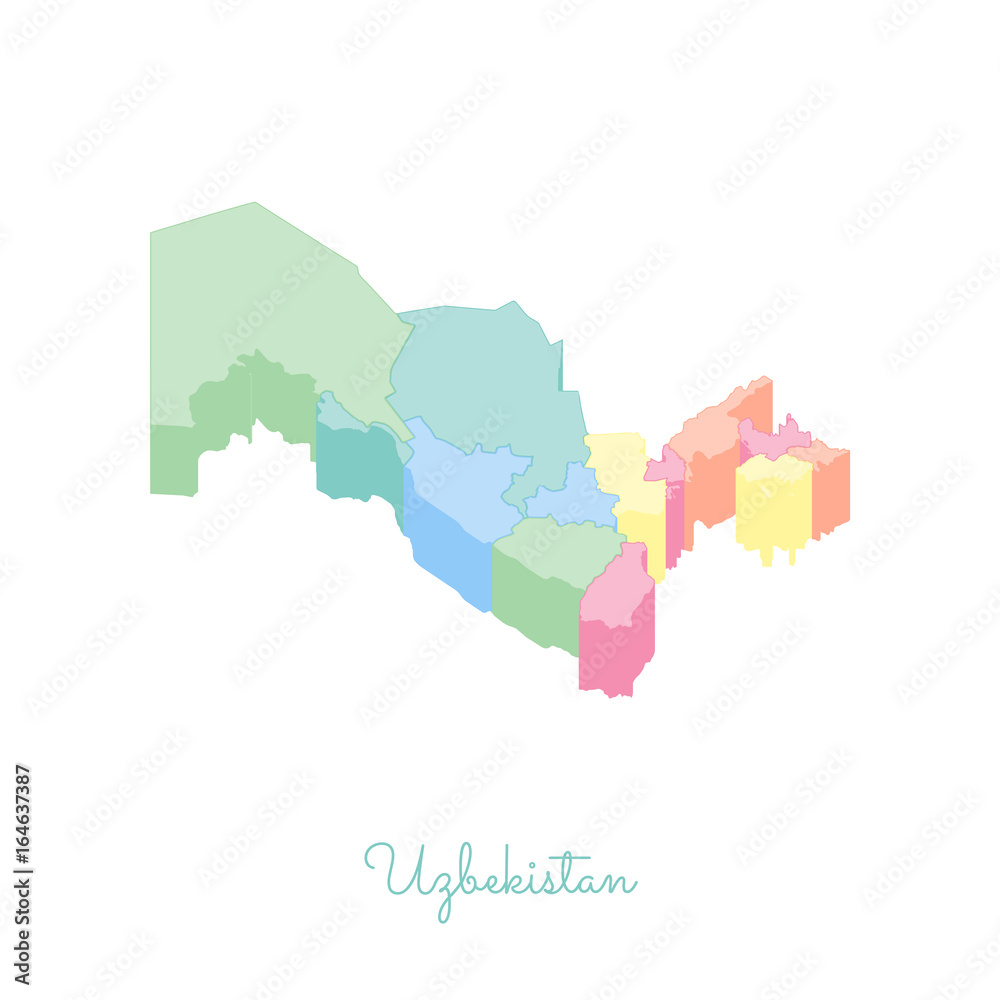 Uzbekistan region map: colorful isometric top view. Detailed map of ...