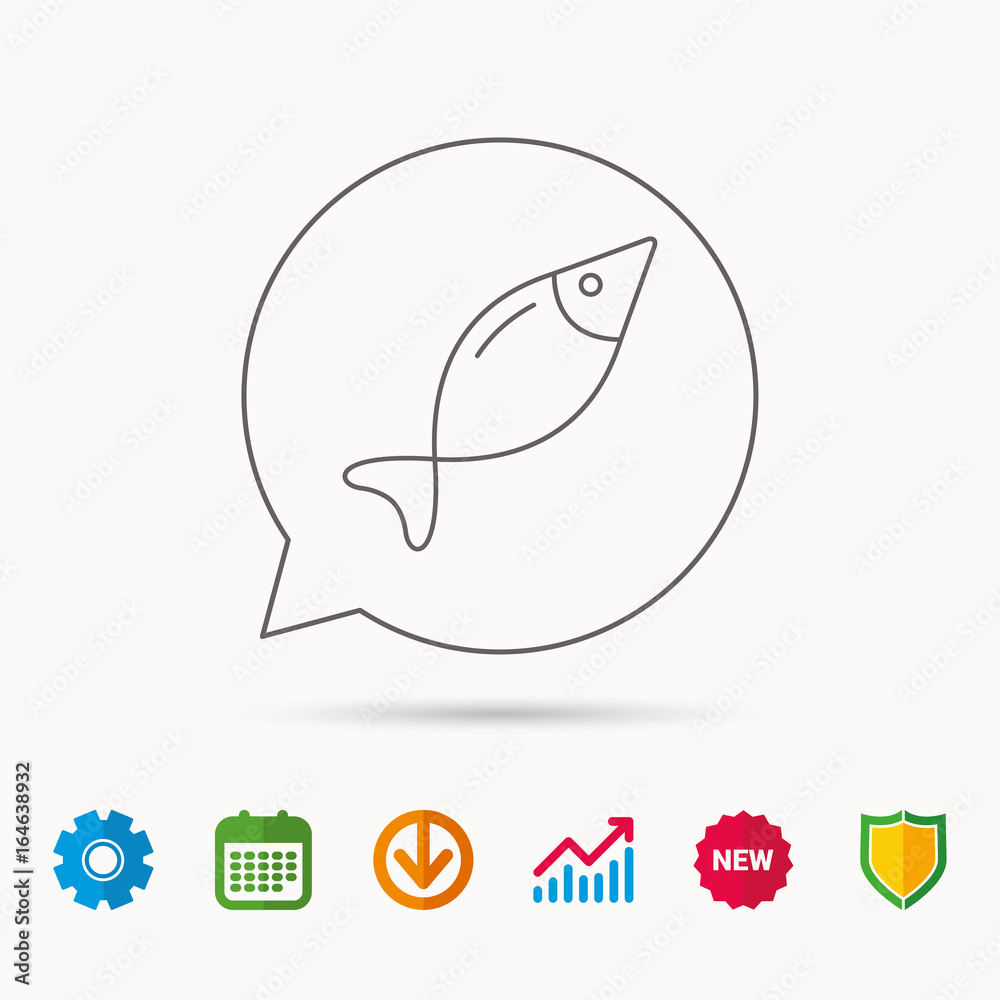 Fish icon. Fishing sign. Natural seafood symbol. Calendar, Graph chart ...