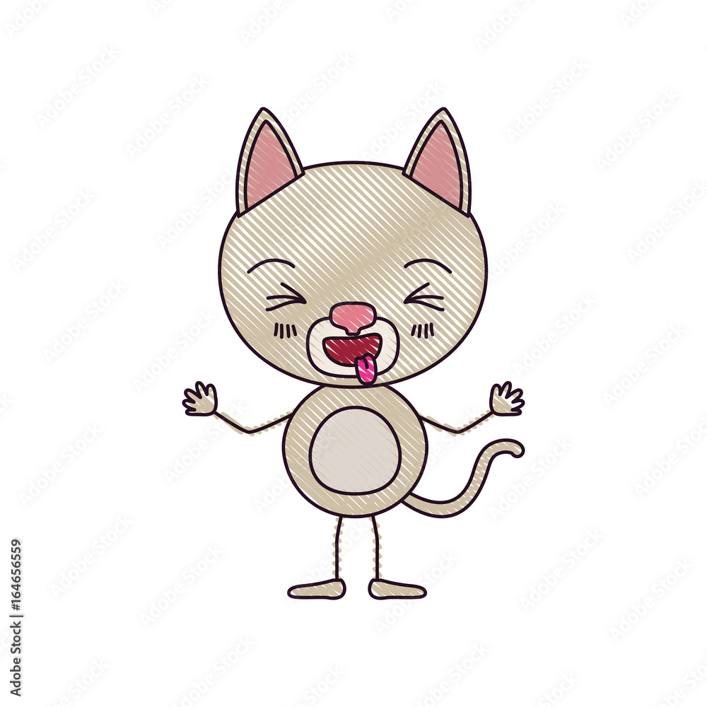 color crayon silhouette caricature of cute cat expression sticking out ...