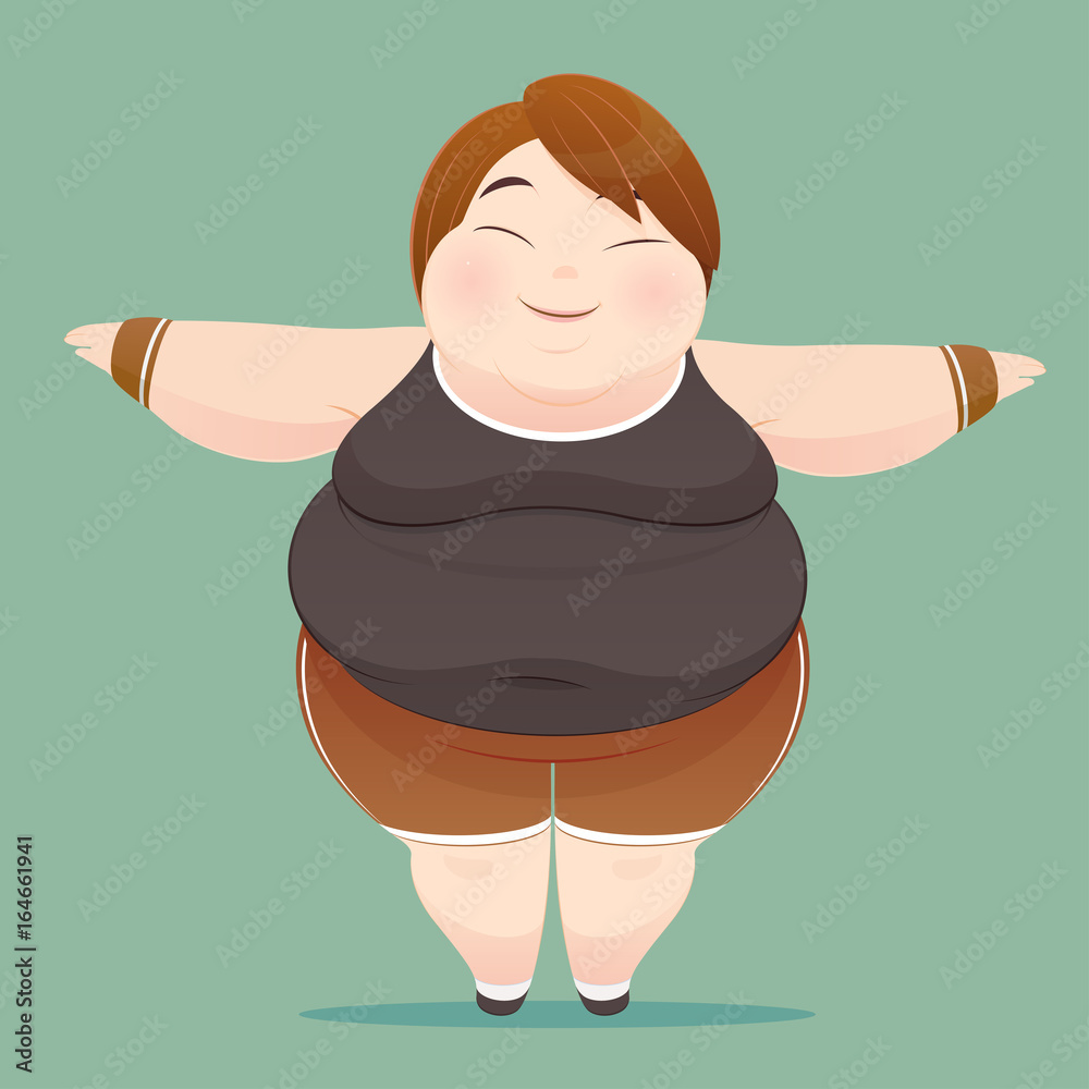 Character of an overweight woman dressed in sportswear on green ...