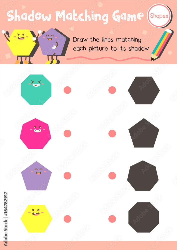 Shadow matching game of shapes for preschool kids activity worksheet ...