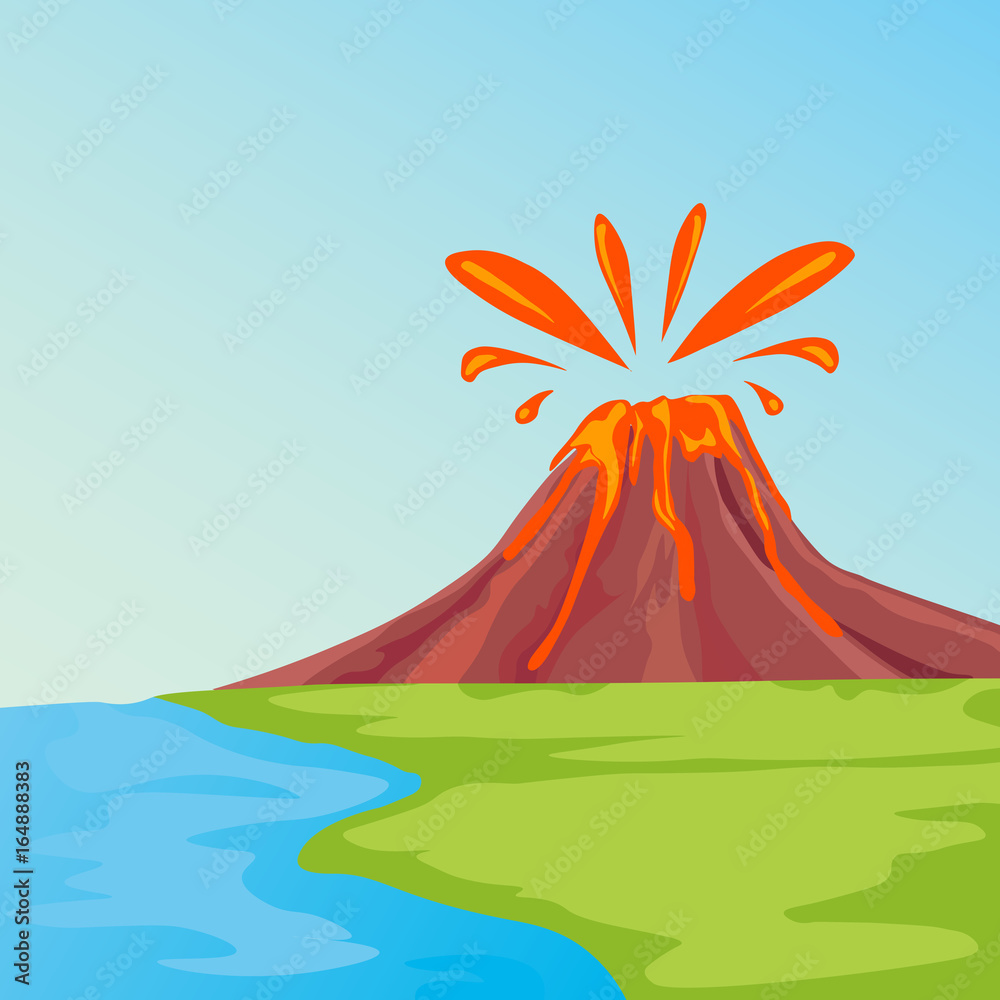 Clip art illustration of tropical island with lava flowing and smoking ...