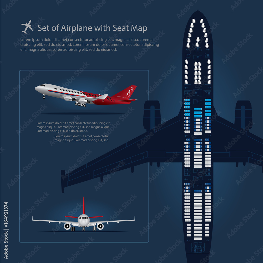 Set of Airplane with Seat Map Isolated Vector Illustration Stock Vector ...