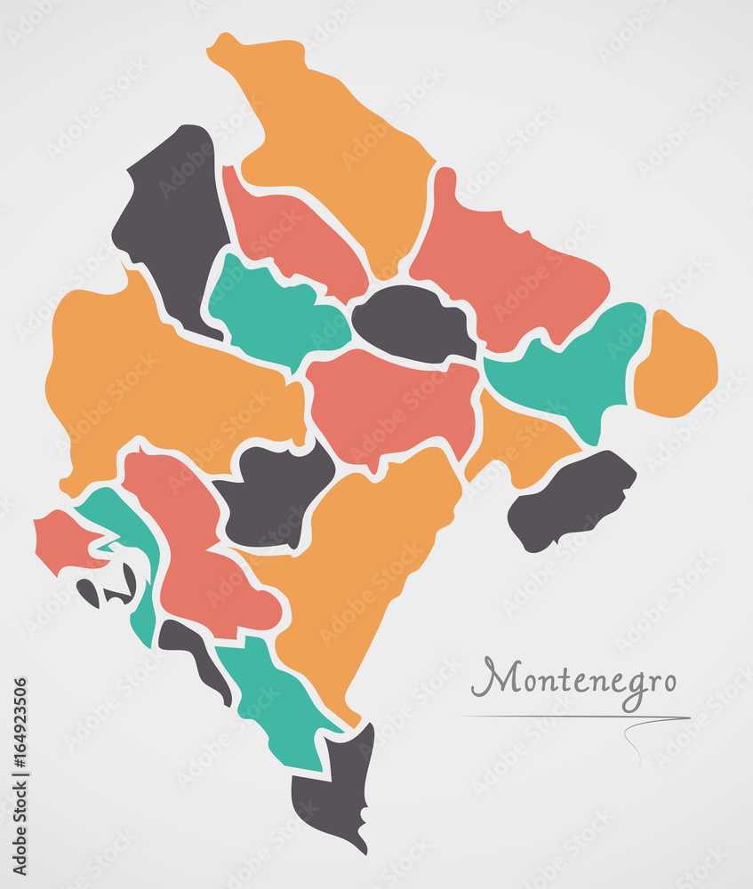 Montenegro Map with states and modern round shapes Stock Vector | Adobe ...