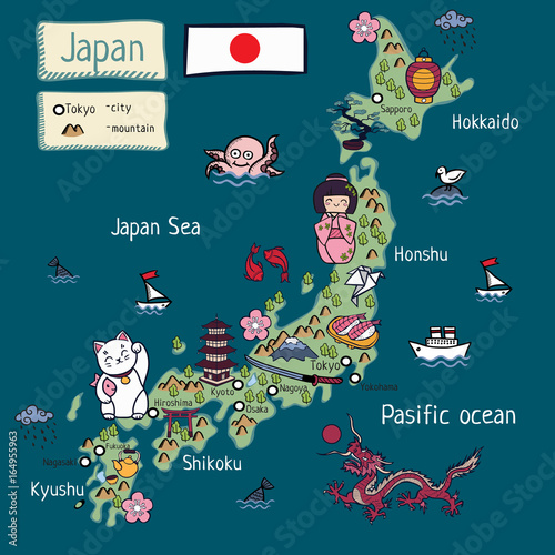 Cartoon map of Japan Stock Vector | Adobe Stock