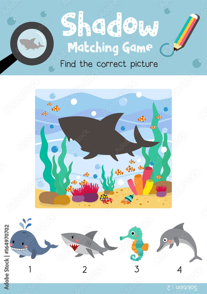 Shadow matching game by finding the correct picture of Angry Shark ...