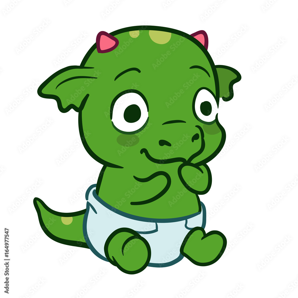 Cute cartoon baby dragon monster wearing diapers Stock Vector | Adobe Stock