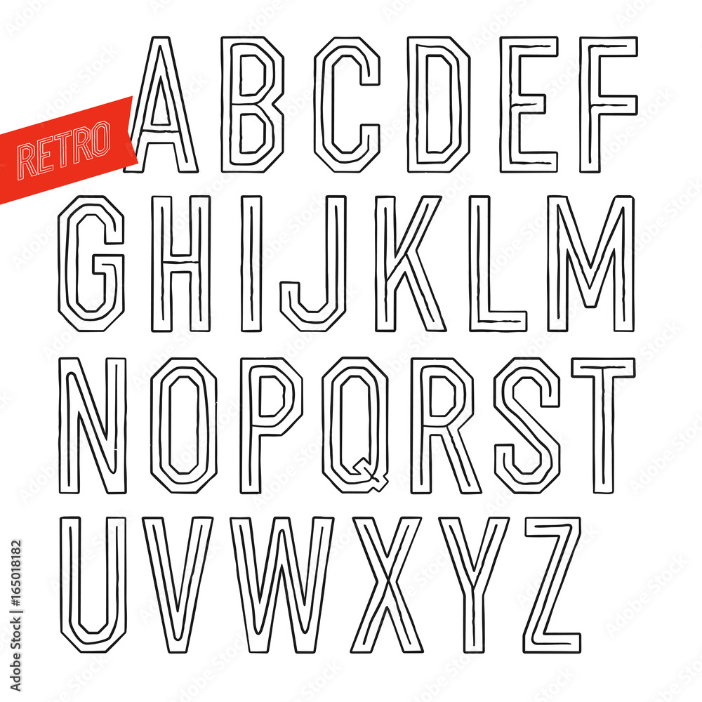 Handmade retro inline outline font. White letters on white background ...