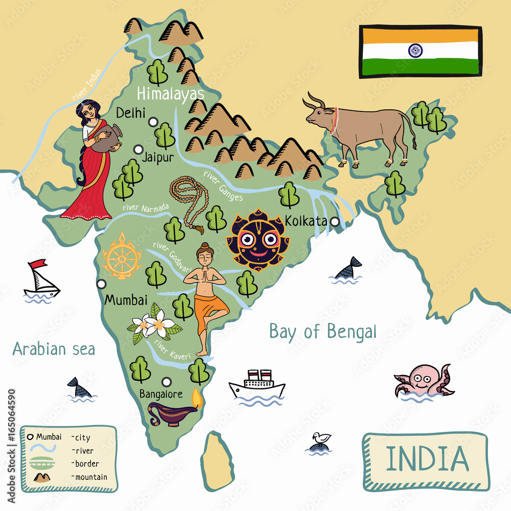 cartoon map of India Stock Vector | Adobe Stock